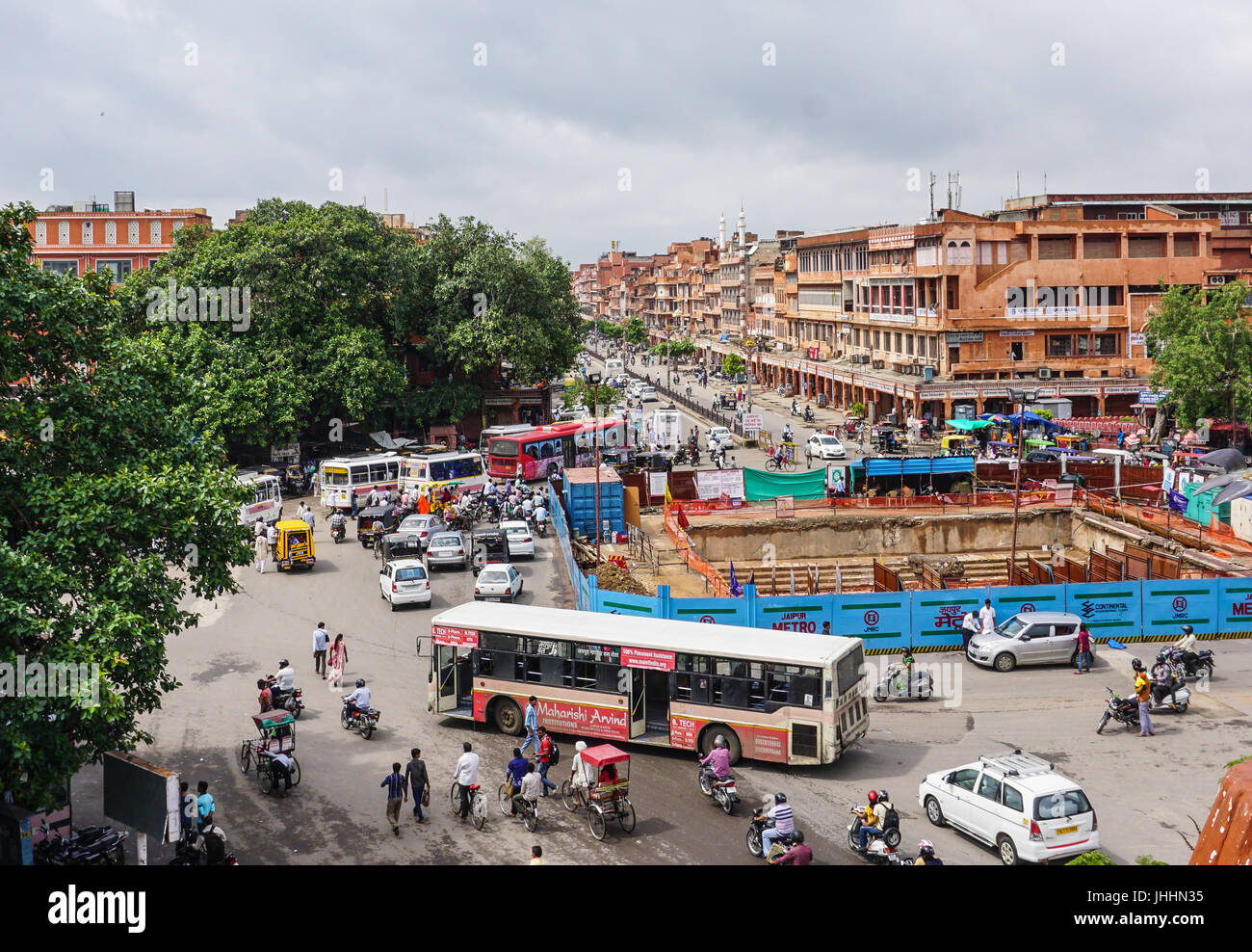 Jaipur, India - Jul 28, 2015. Main street with old buildings in Jaipur ...
