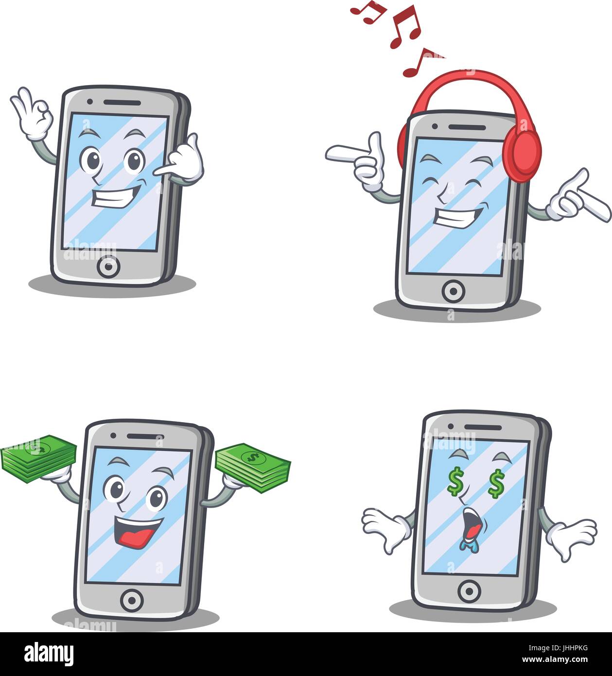Set of iPhone character with headphone money call me Stock Vector Image ...