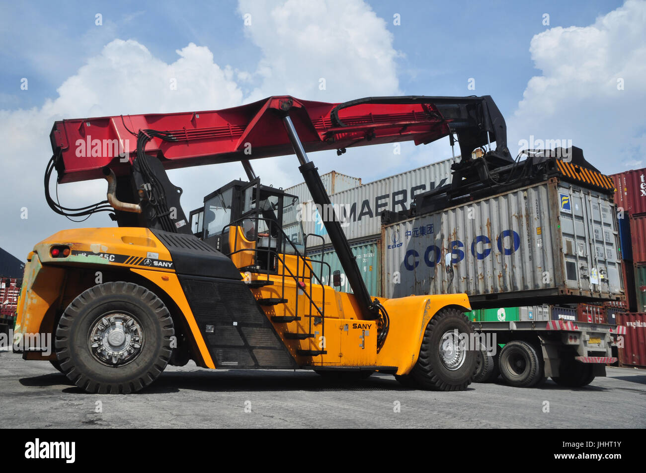Jakarta, Indonesia - May 6, 2017: Container unloading truck in ...