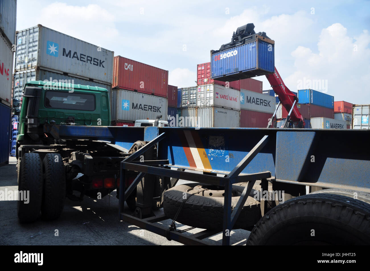 Jakarta, Indonesia - May 6, 2017: Container unloading truck in ...