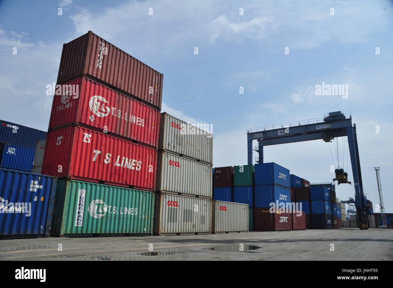 Jakarta, Indonesia - May 6, 2017: Stacks of containers at the port of ...