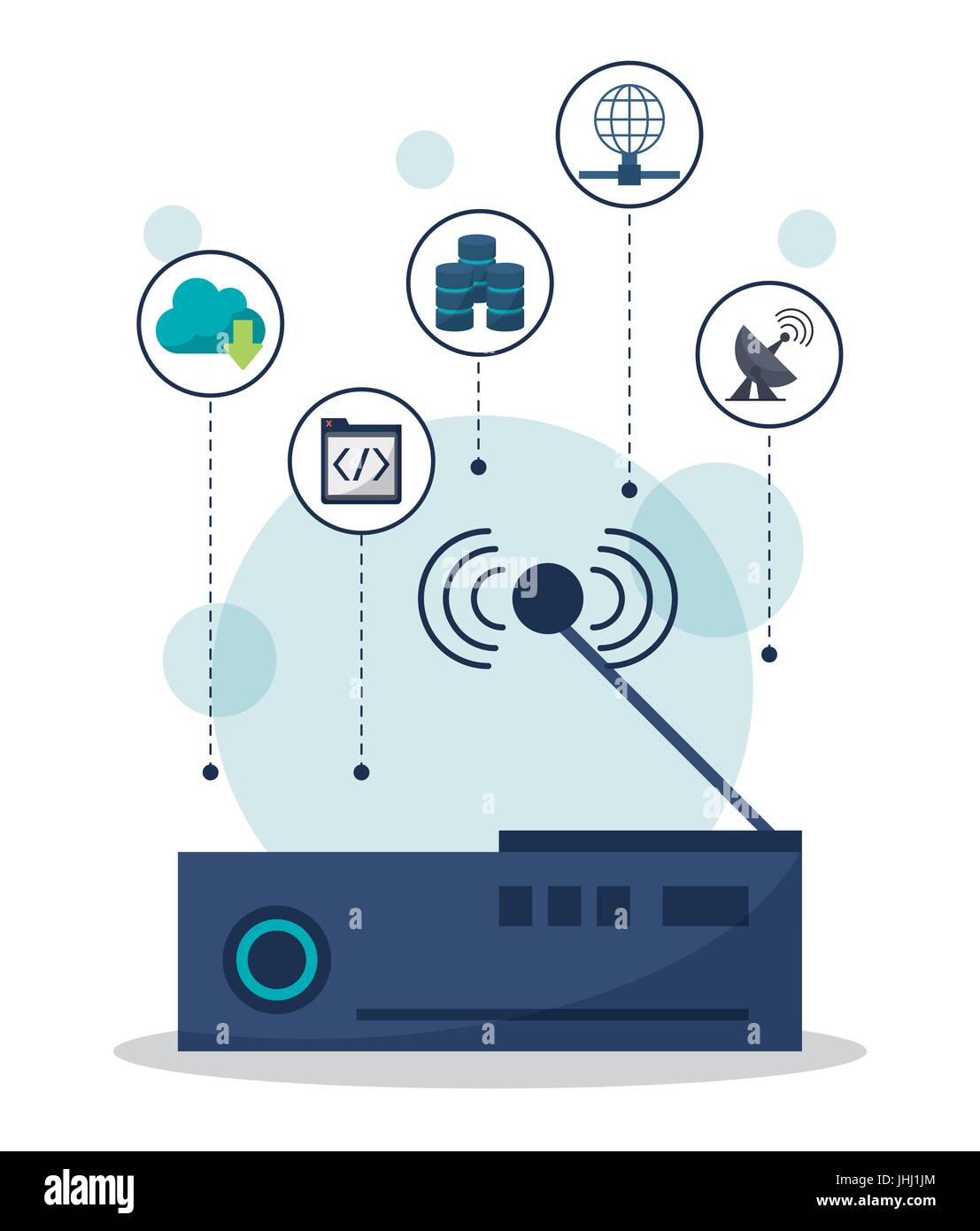 color background with wireless router in closeup and network ...