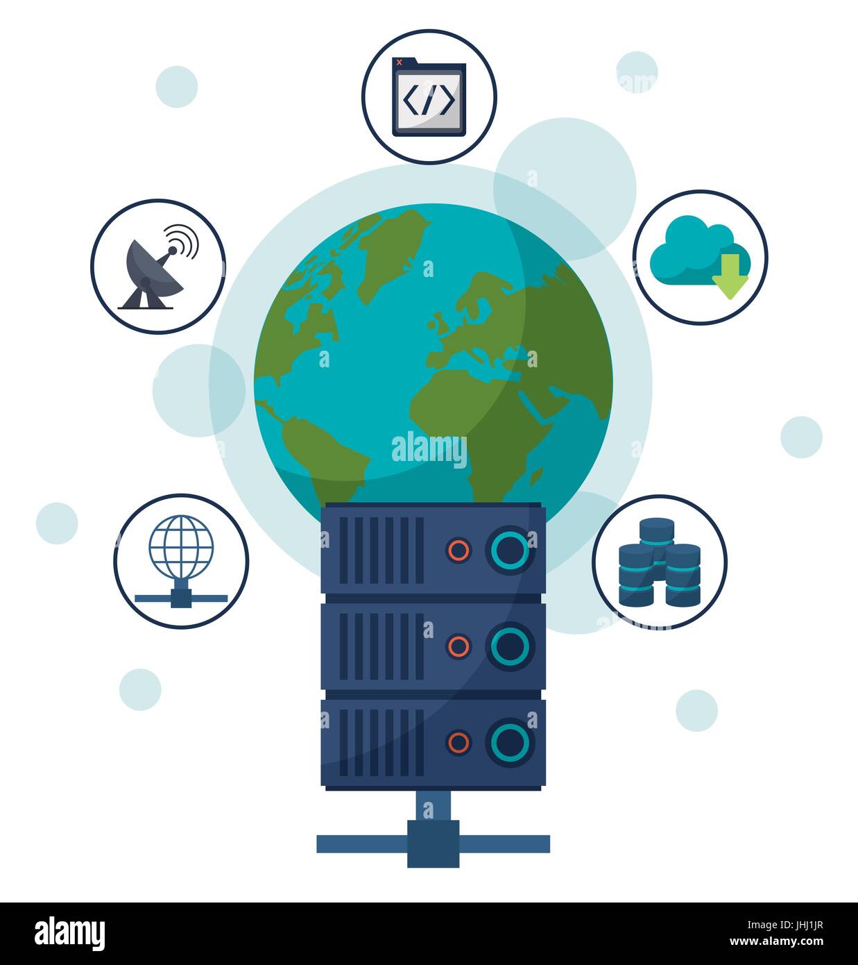 color background with earth globe and network server in closeup and ...