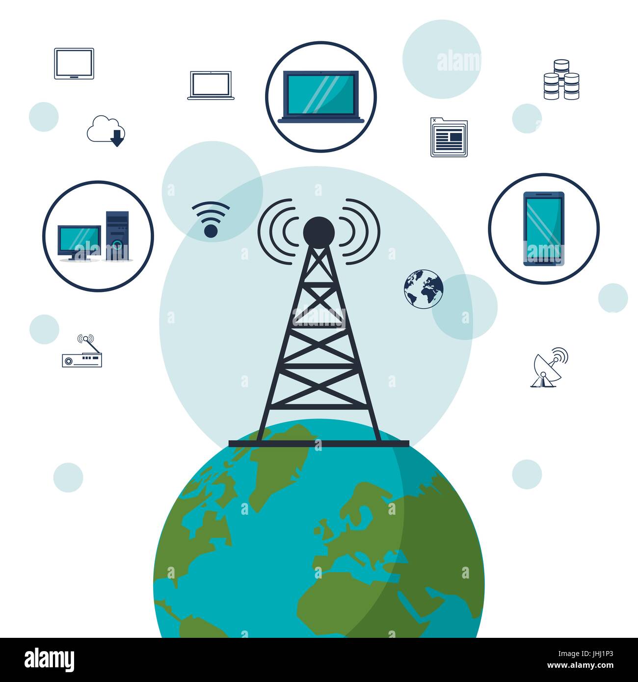 color background with earth glober in closeup and wireless network ...