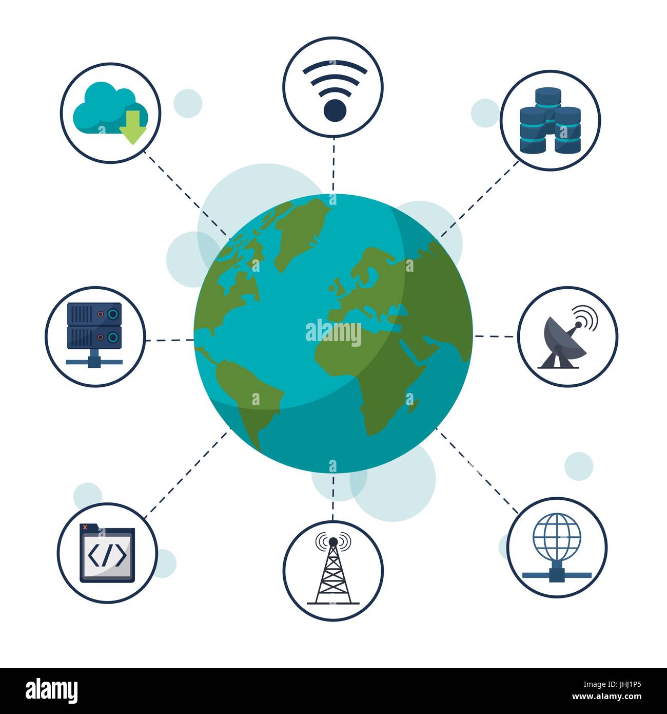 color background with earth glober and icons network connections and ...