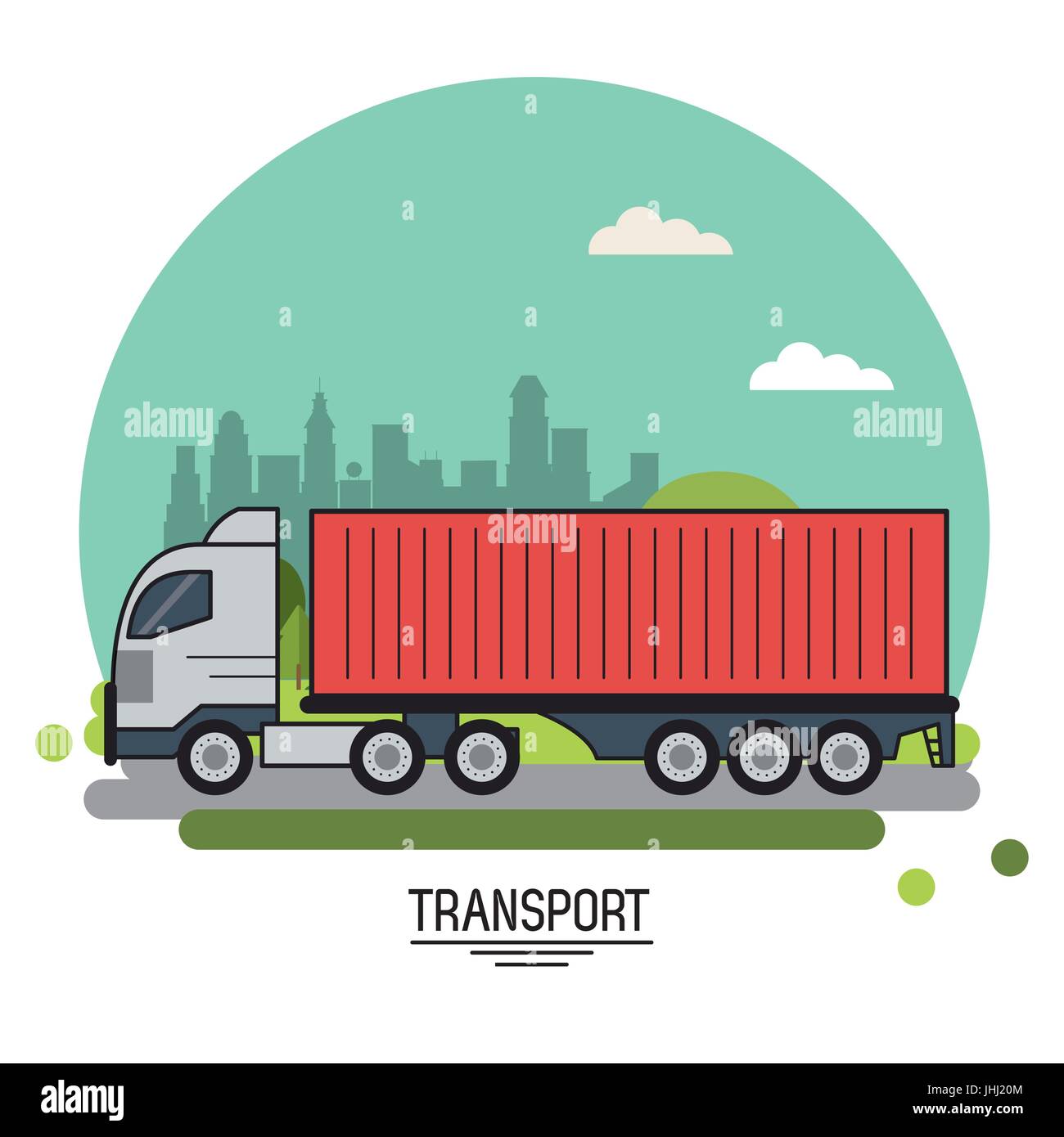 colorful poster of transport with cargo truck on background outskirts ...
