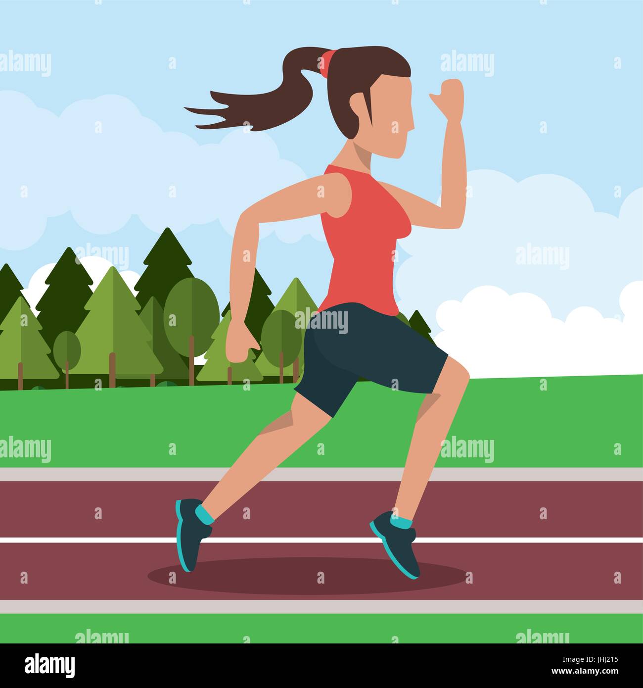 colorful background with female athlete running in athletic track with ...