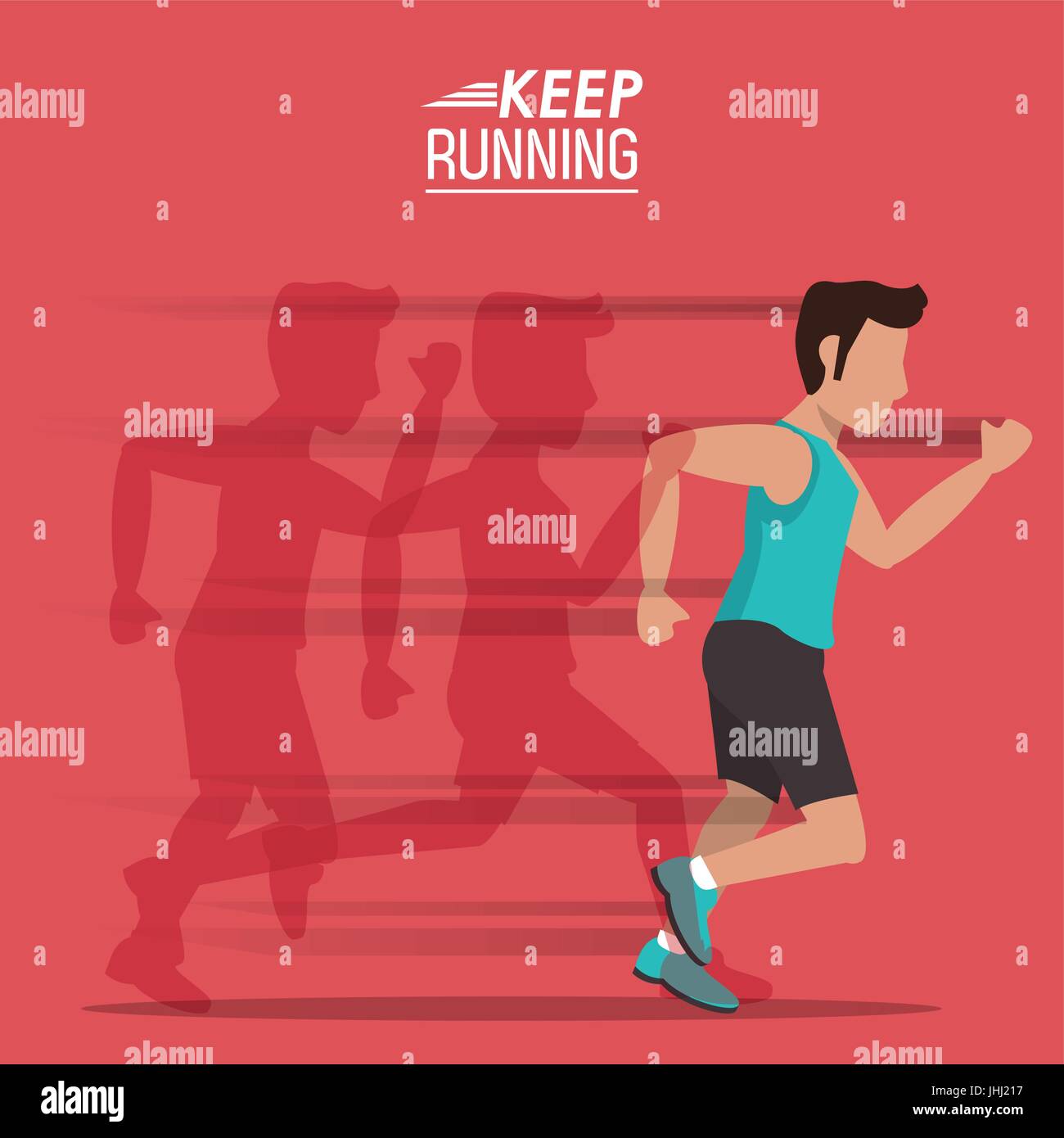 red background of poster keep running with male athlete with shadows ...