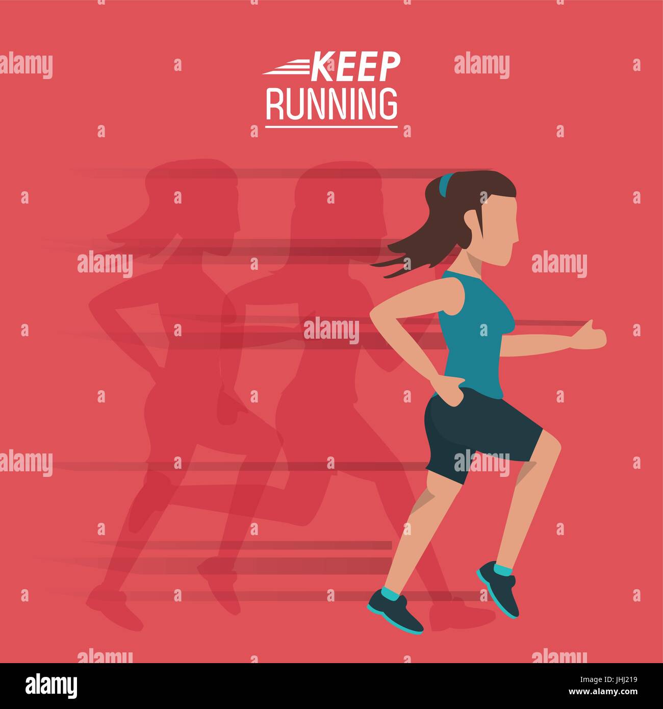 red background of poster keep running with female athlete with shadows ...