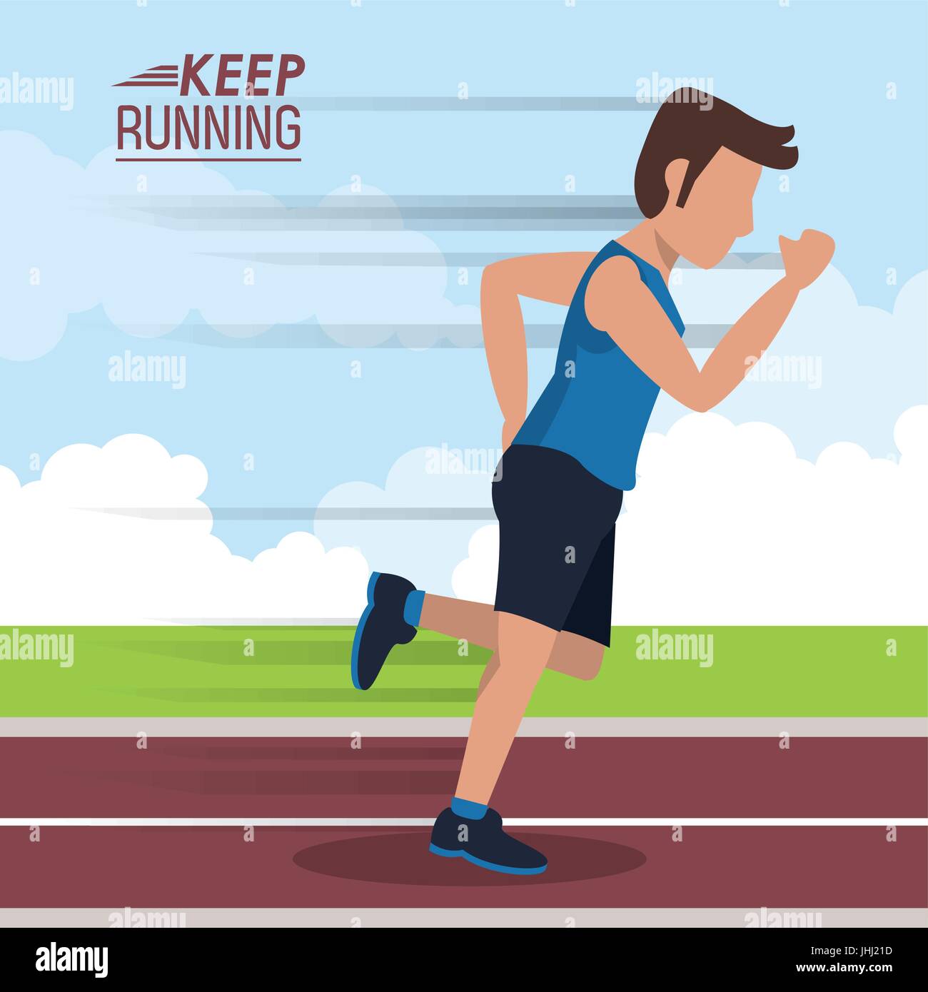 colorful poster keep running with male athlete sprinting in track Stock ...