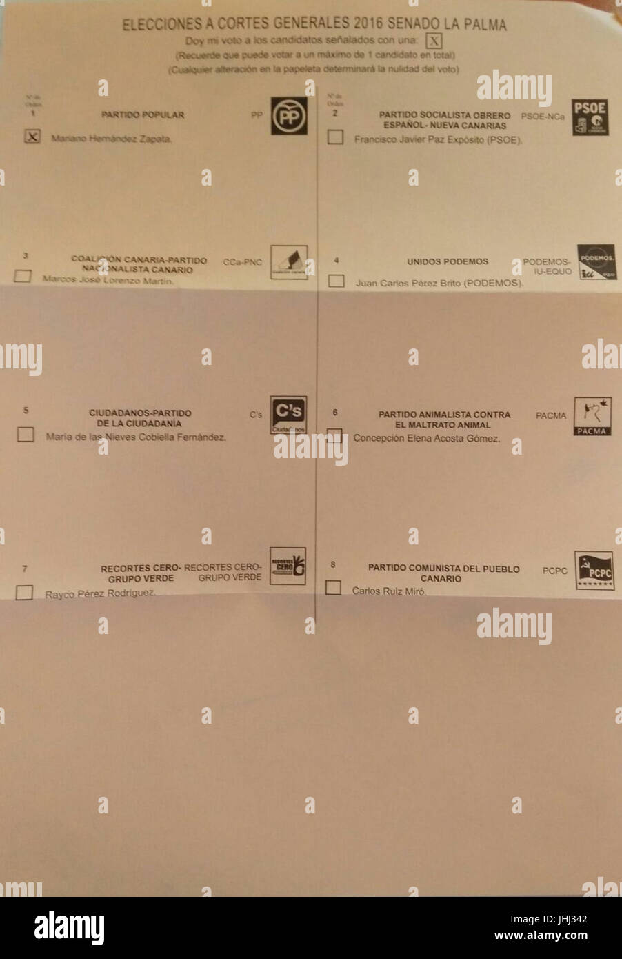 2016 Spanish General Elections Ballot - La Palma - Senado Stock Photo ...