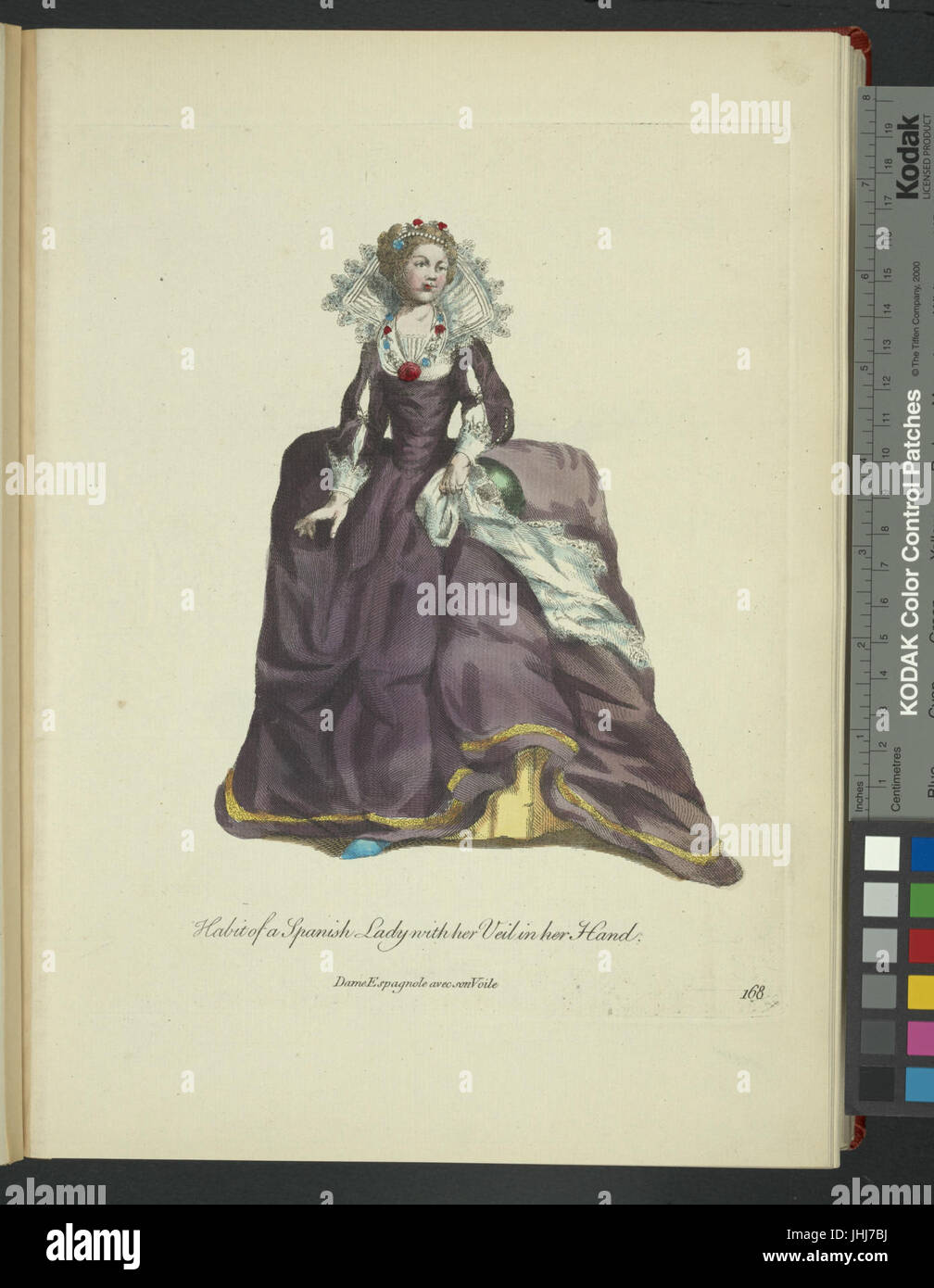 Habit of a Spanish lady with her veil in her hand. Dame Espagnole avec ...