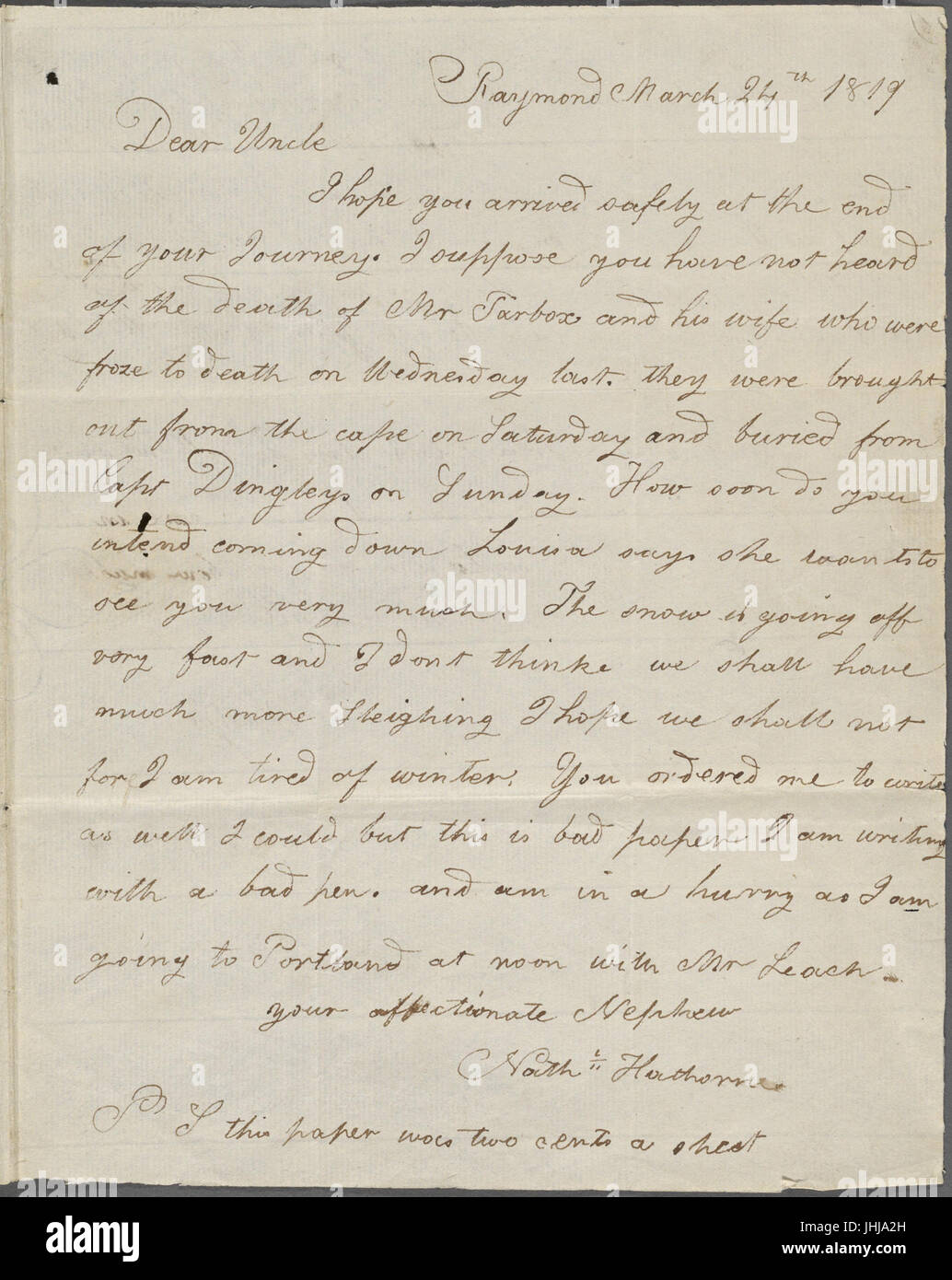 (Manning, Robert), Uncle, ALS to. Mar. 24, 1819. With ALS by his mother ...
