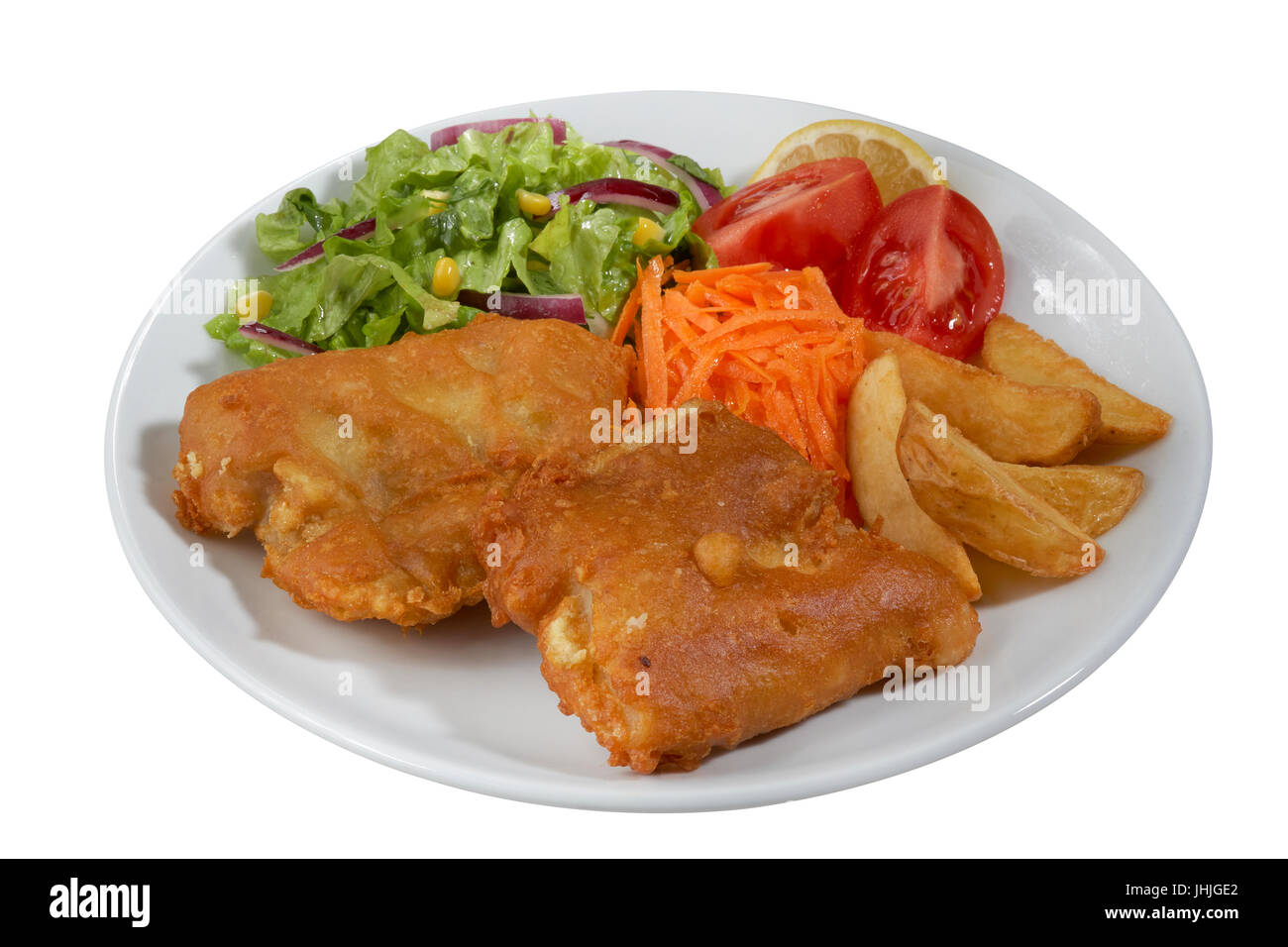 Grilled fish potatoes vegetables Cut Out Stock Images & Pictures - Alamy