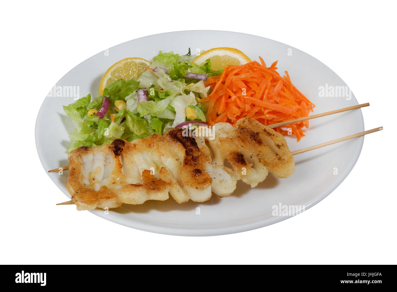 Fish kebab , skewered fish with vegetables Stock Photo - Alamy