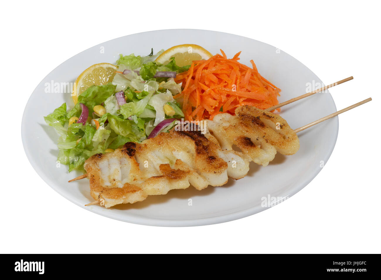 Fish kebab , skewered fish with vegetables Stock Photo - Alamy