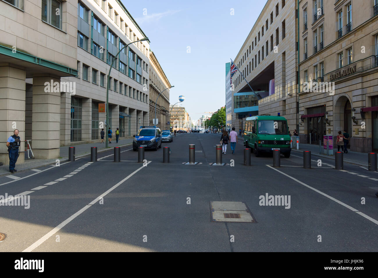 BERLIN - JULY 09, 2017: Police cordon (security) in front of the ...