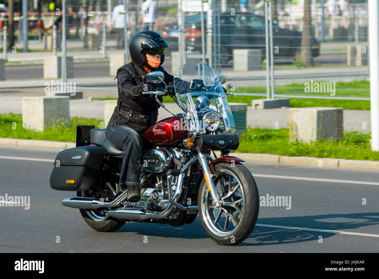 BERLIN - JULY 09, 2017: Rider on a motorcycle Harley-Davidson Stock ...