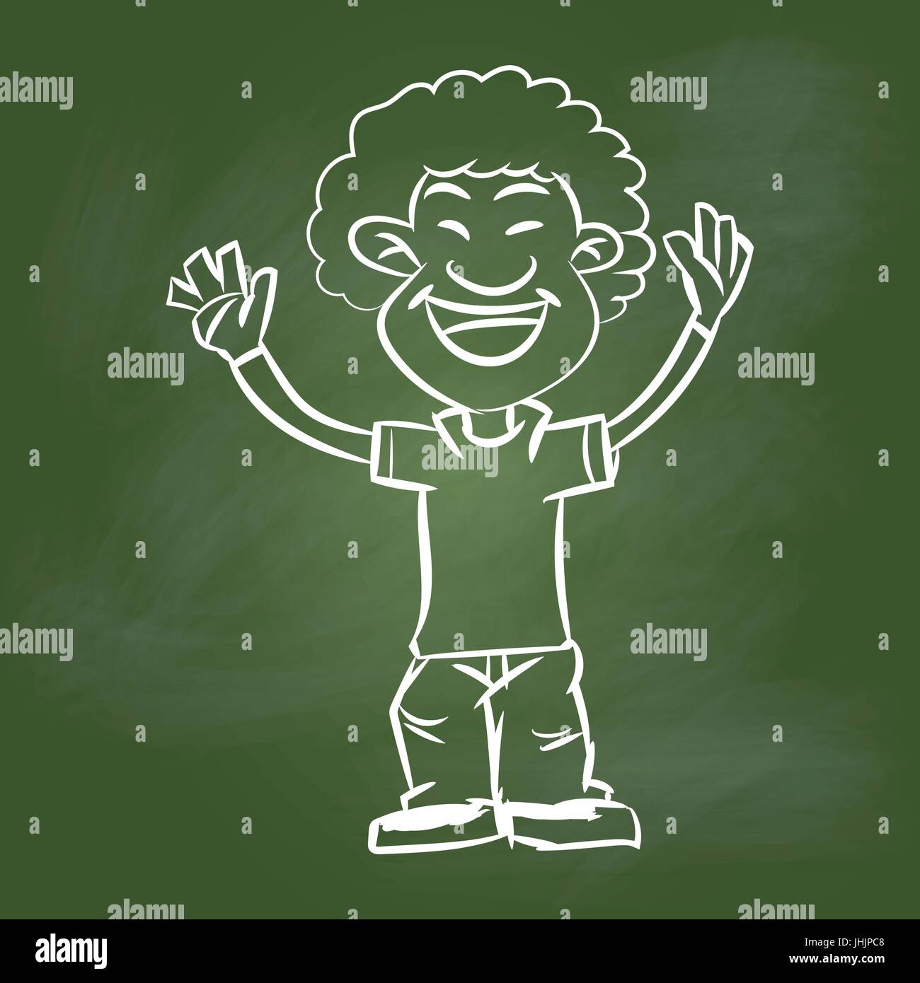 Hand drawing of A Happy Man on textured green board. Education Concept ...