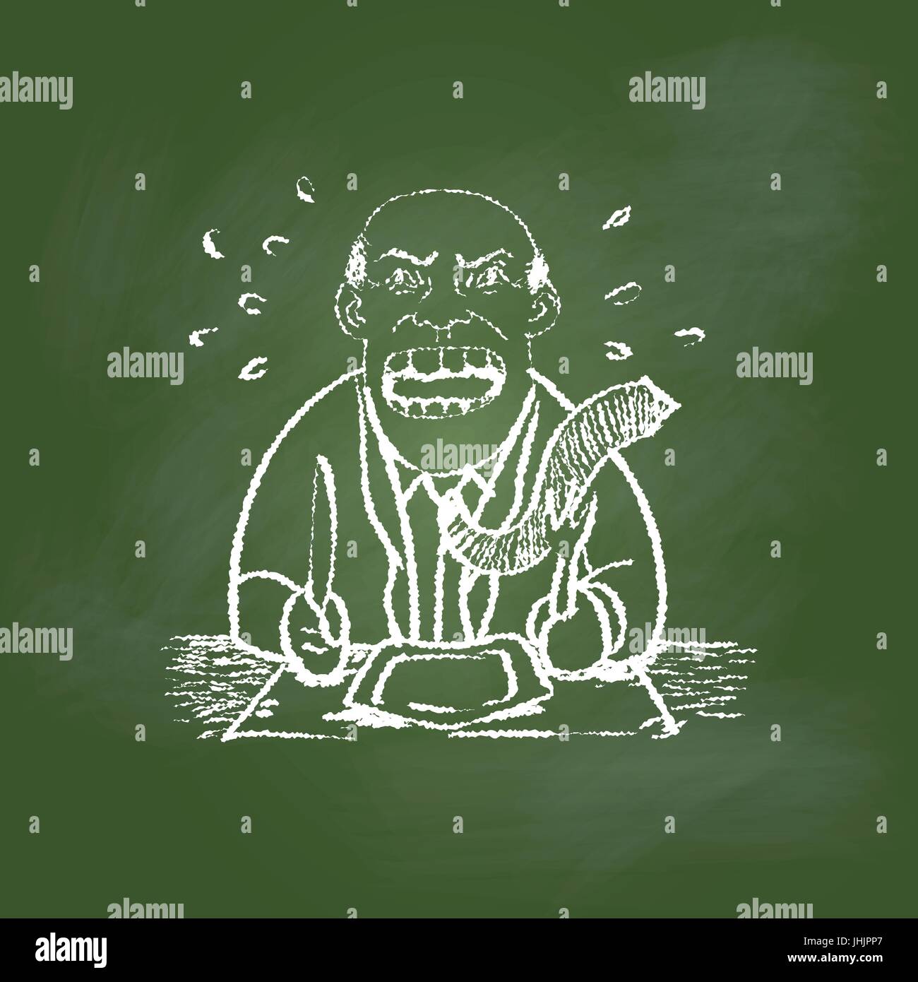 Hand drawing of A Hungry man on textured green board. Education Concept ...