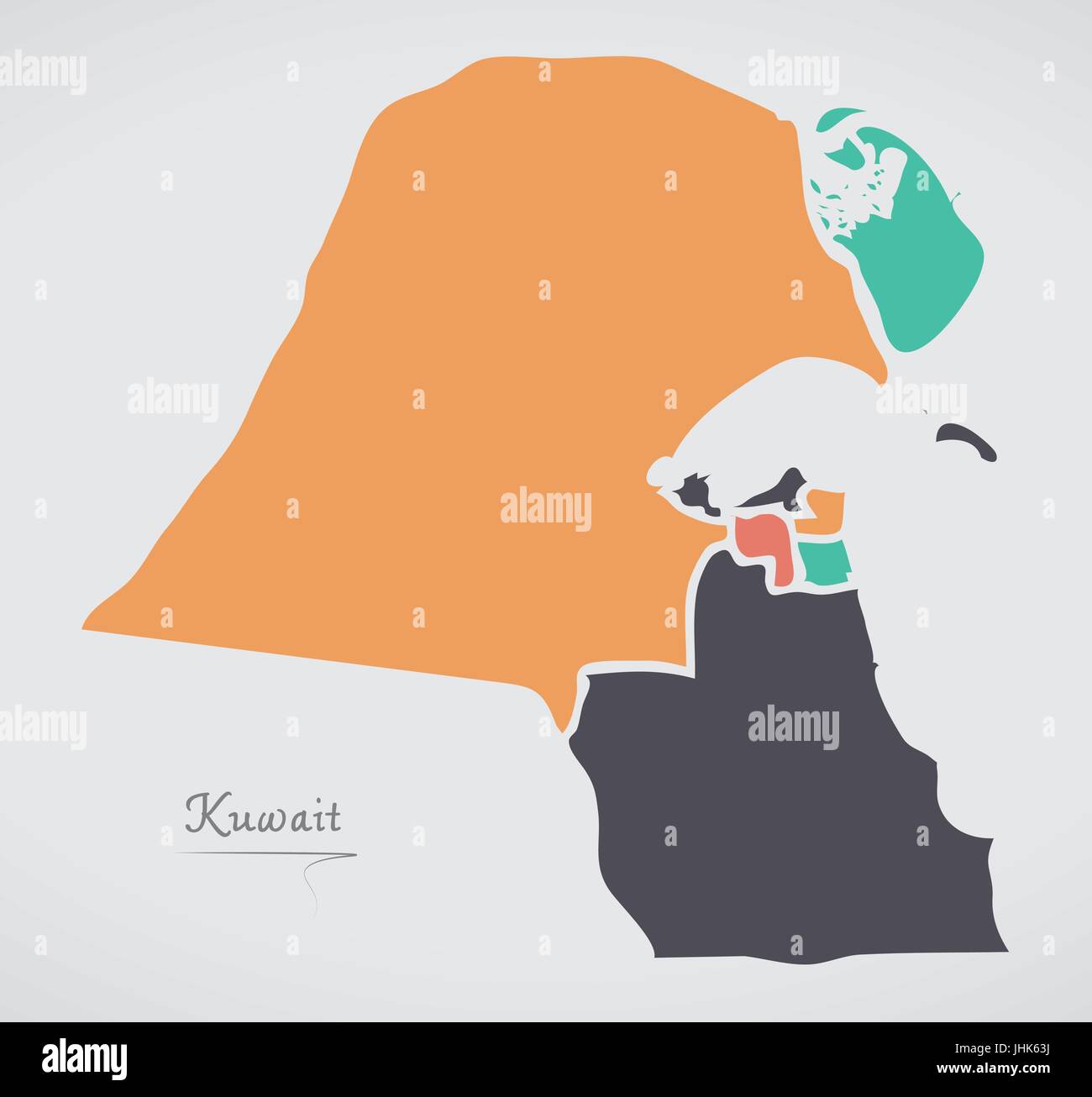 Kuwait Map with states and modern round shapes Stock Vector Image & Art ...