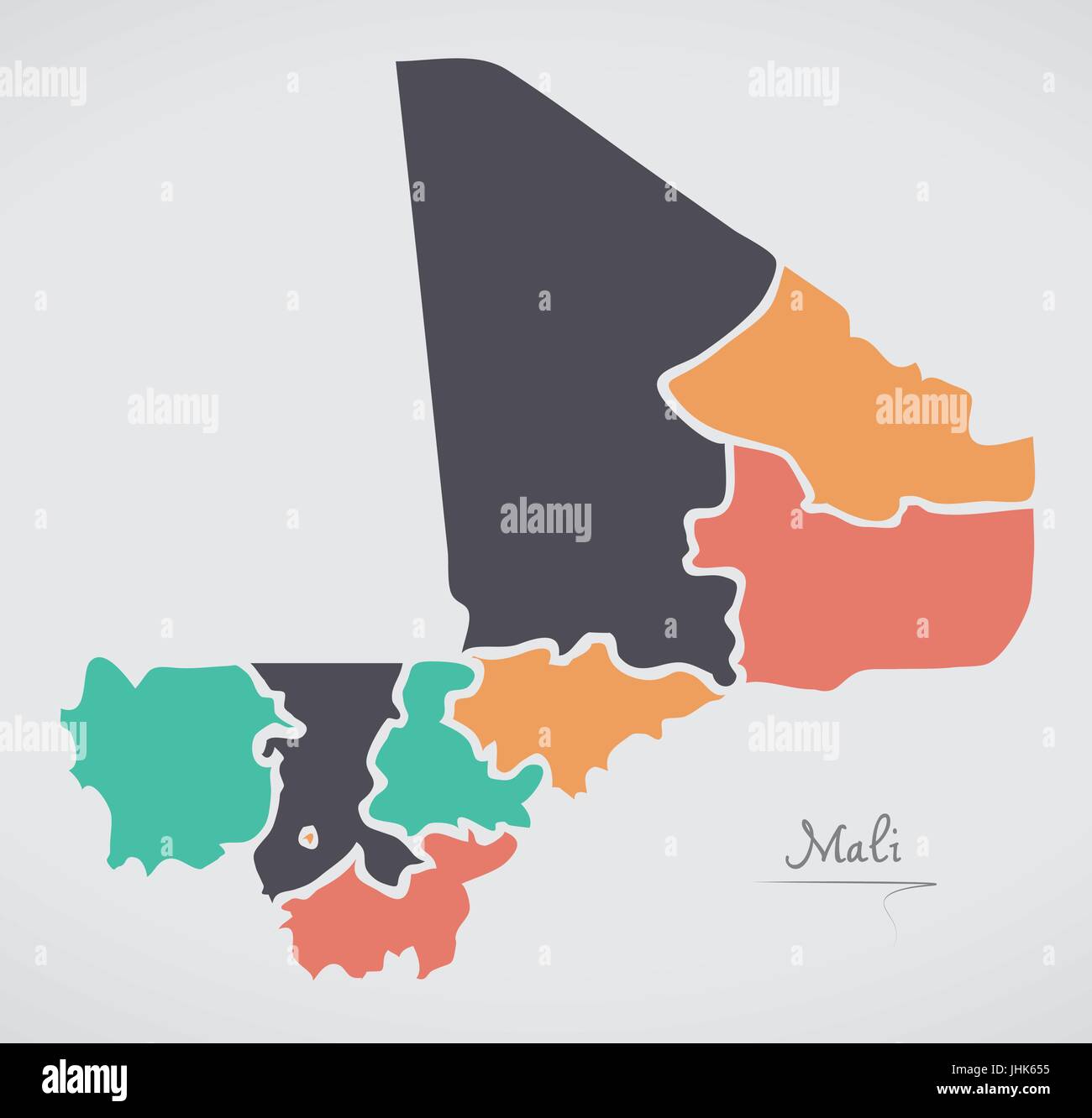 Mali Map with states and modern round shapes Stock Vector Image & Art ...