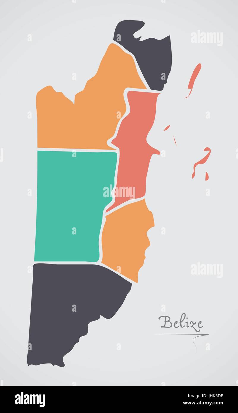 Belize Map with states and modern round shapes Stock Vector Image & Art ...