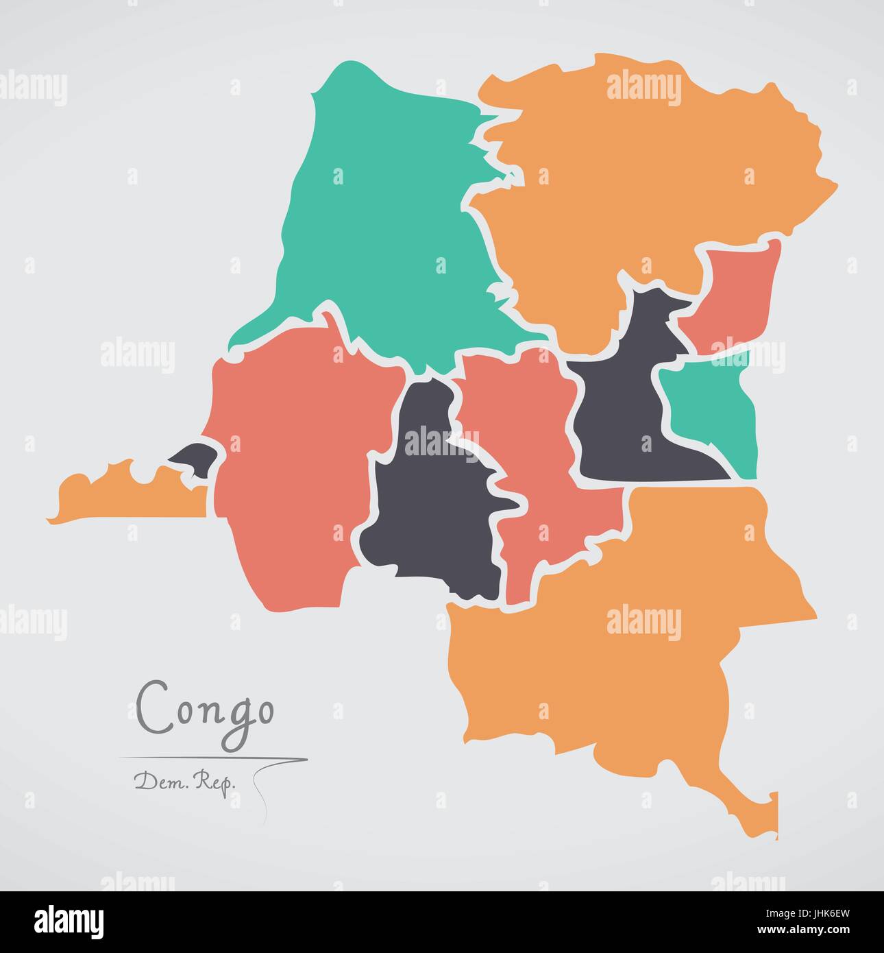 Congo Democratic Republic Map with states and modern round shapes Stock ...