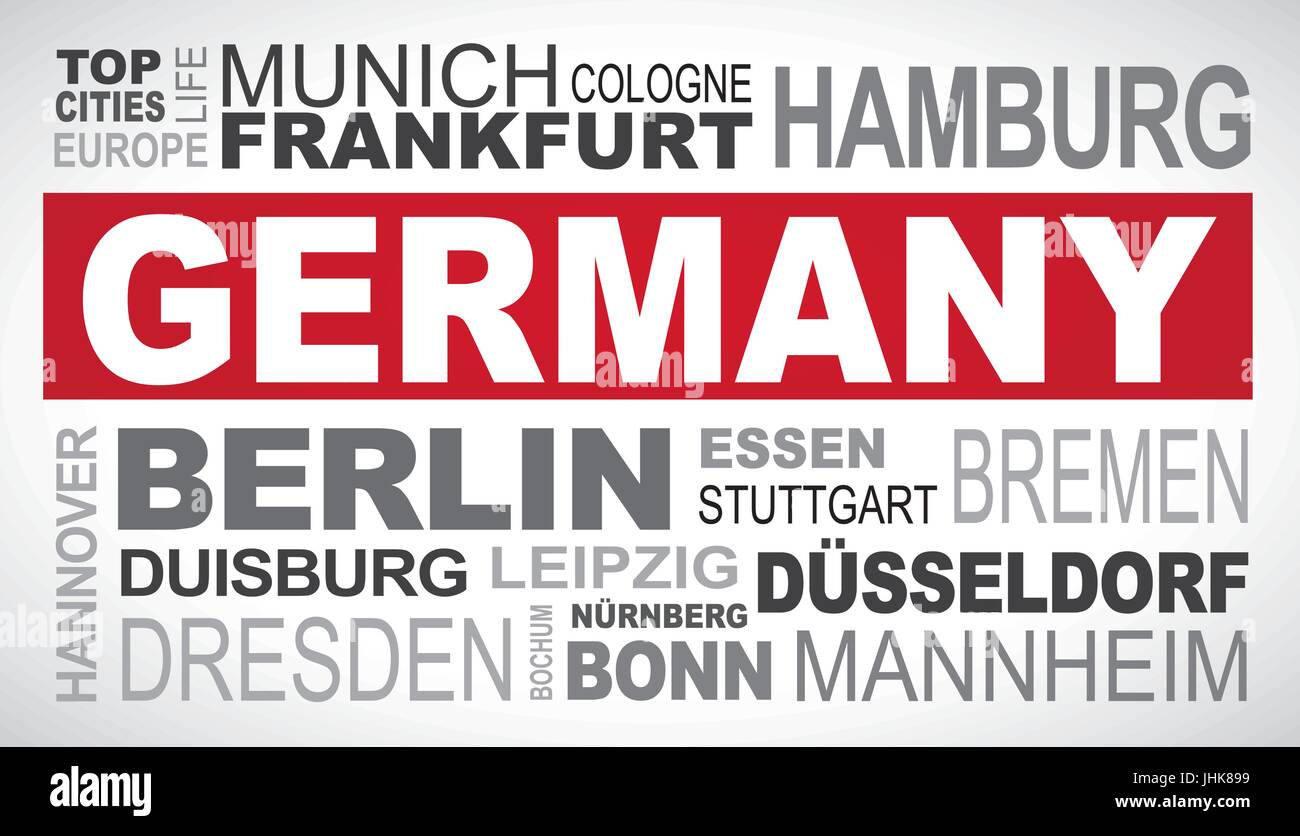 Germany top and most famous city names word cloud illustration Stock ...