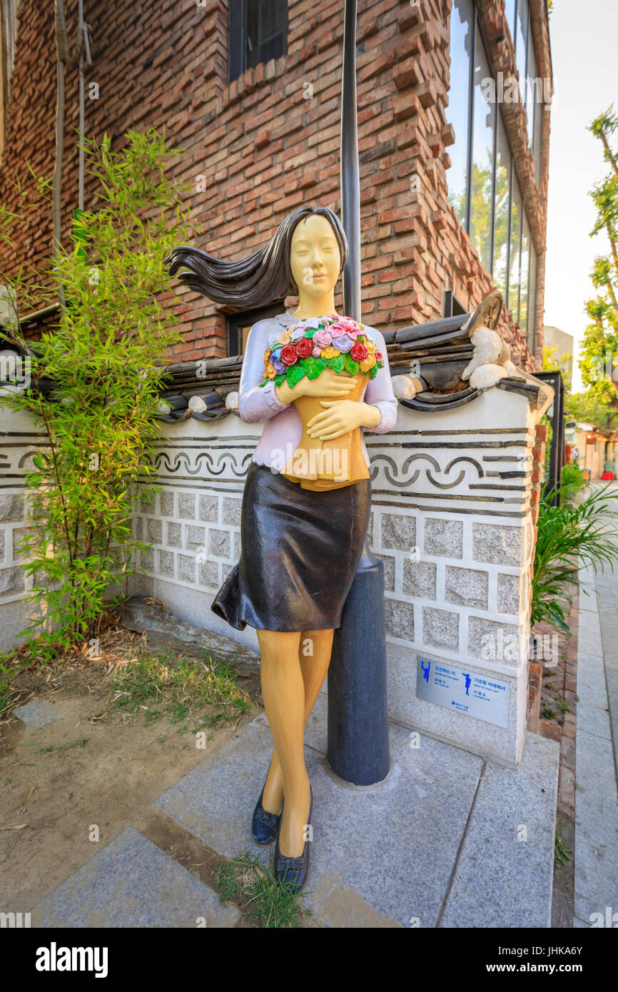 Street statue at Samcheong Dong street on Jun 19, 2017 in Seoul, Korea ...