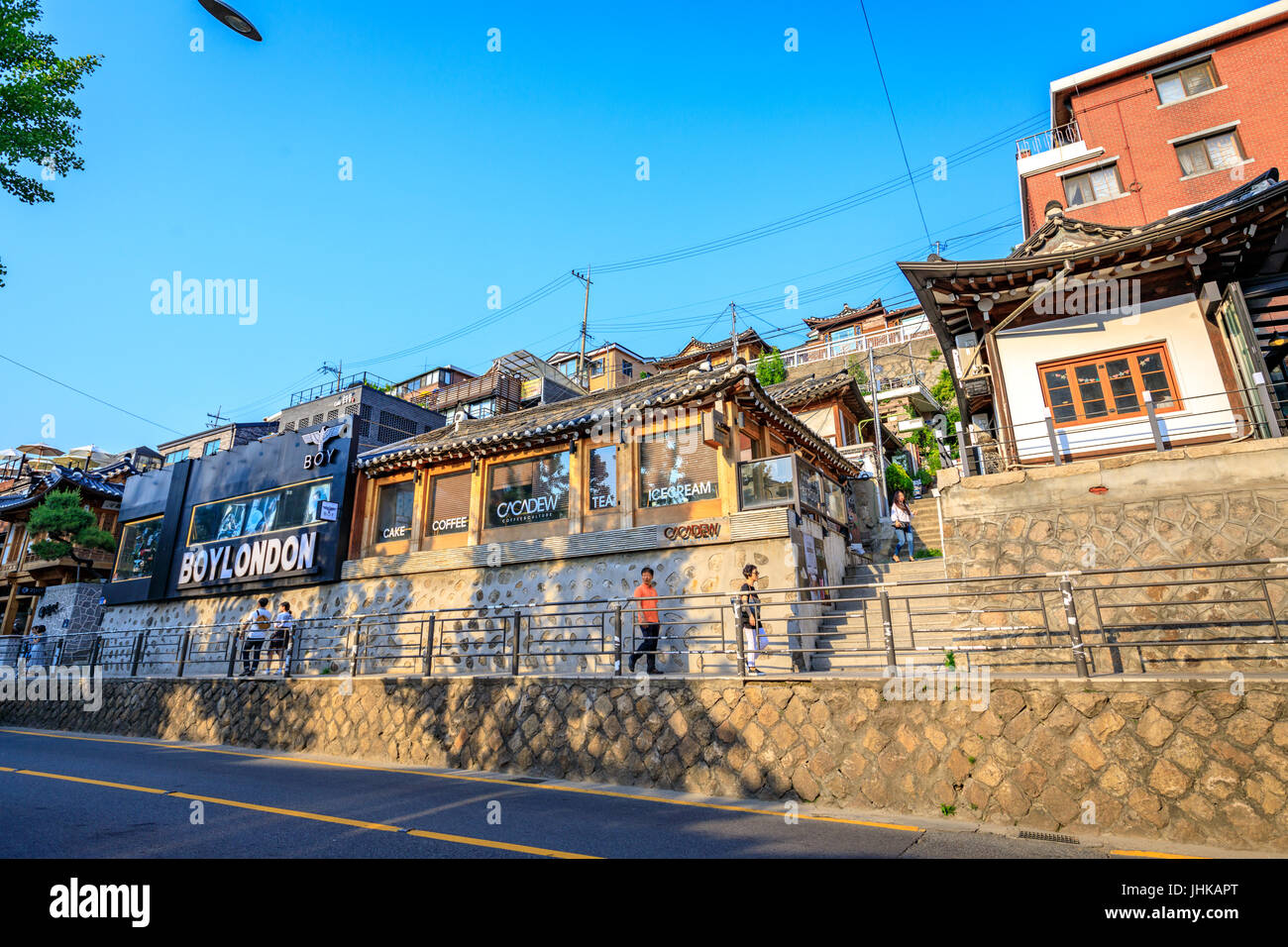 Untitled tourists and many stores at Samcheong Dong street on Jun 19 ...