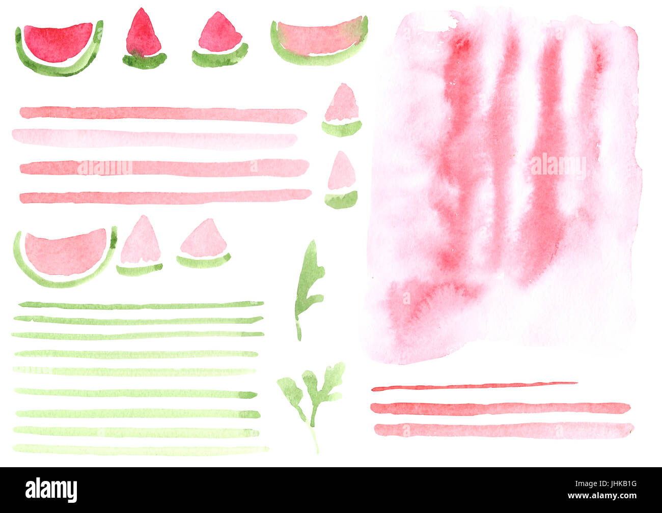 A set of elements painted in watercolor. Collection Watermelon mood ...