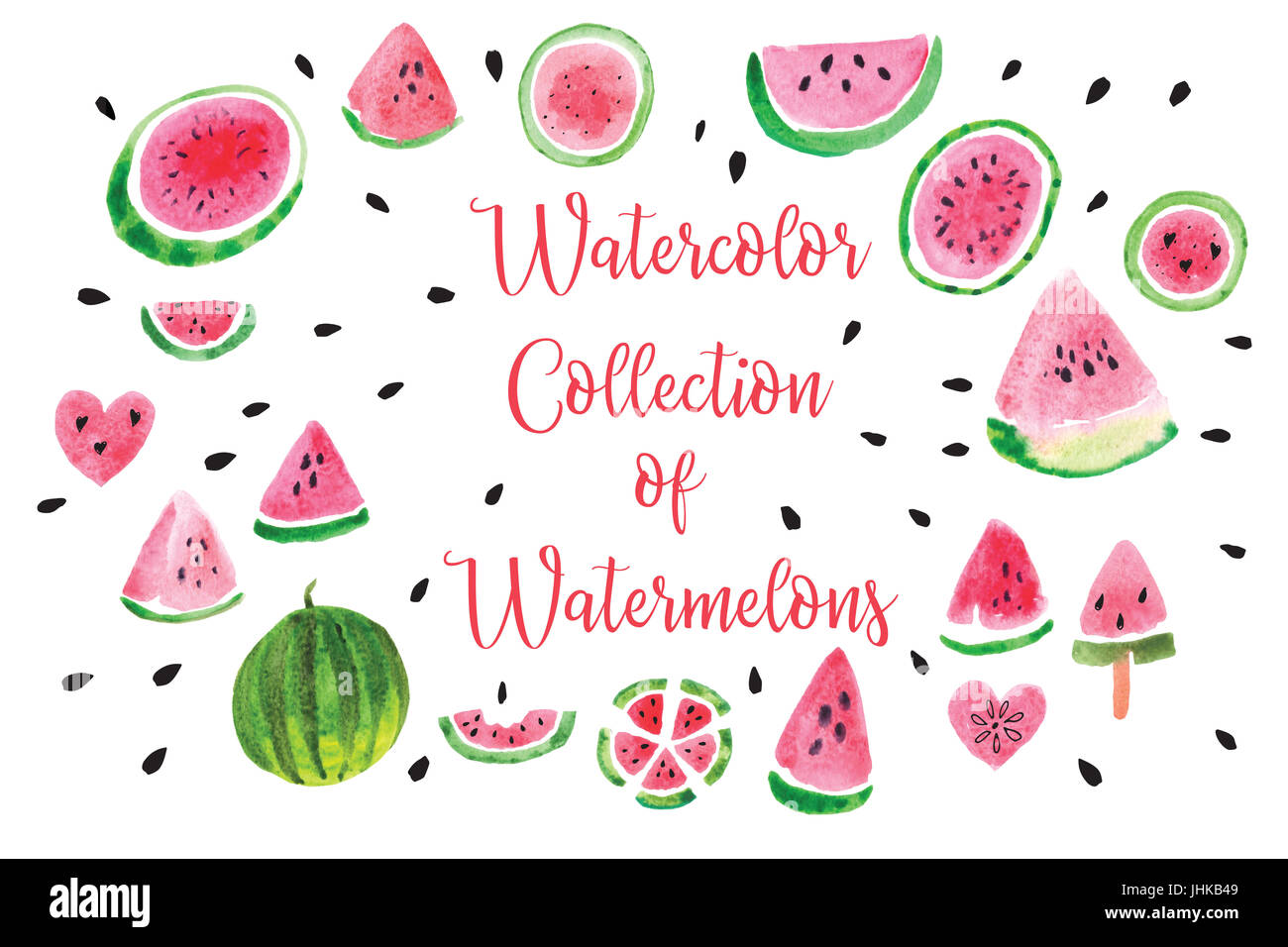A set of elements painted in watercolor. Collection Watermelon mood ...