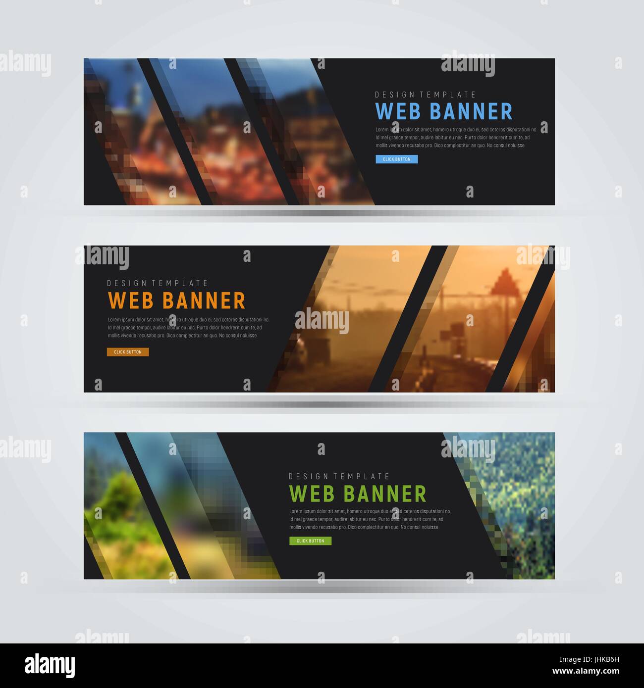 Set of horizontal web banners. Black templates of standard size with ...