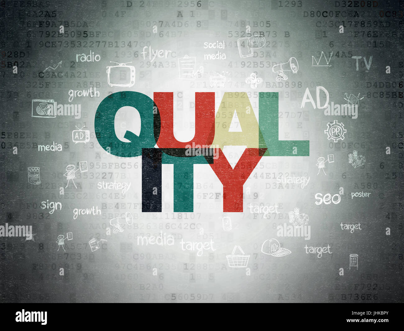 Advertising concept: Quality on Digital Data Paper background Stock ...