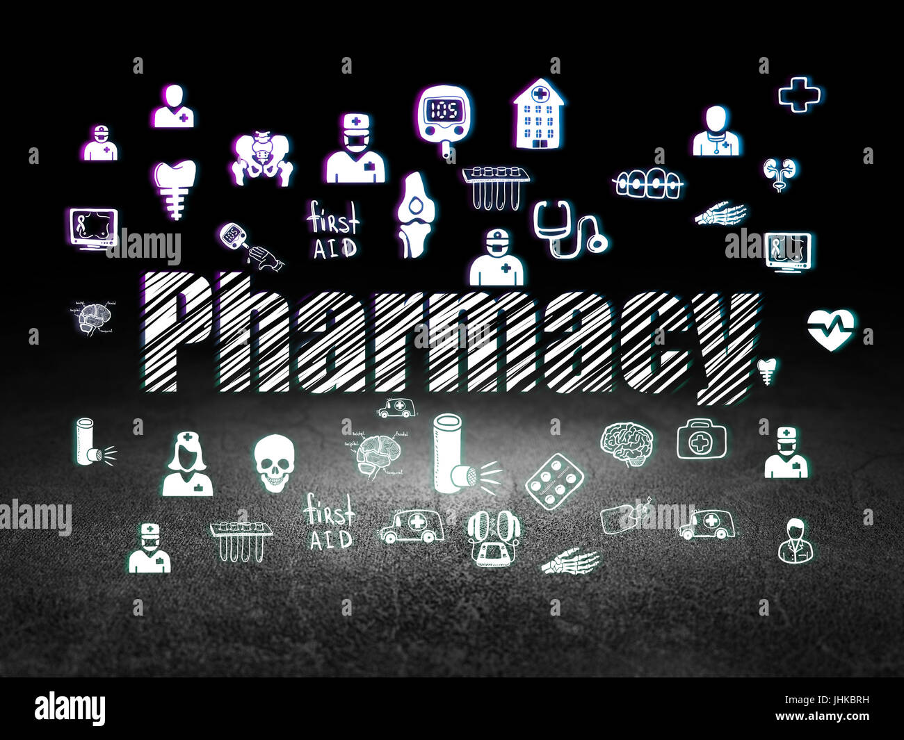 Healthcare concept: Pharmacy in grunge dark room Stock Photo - Alamy