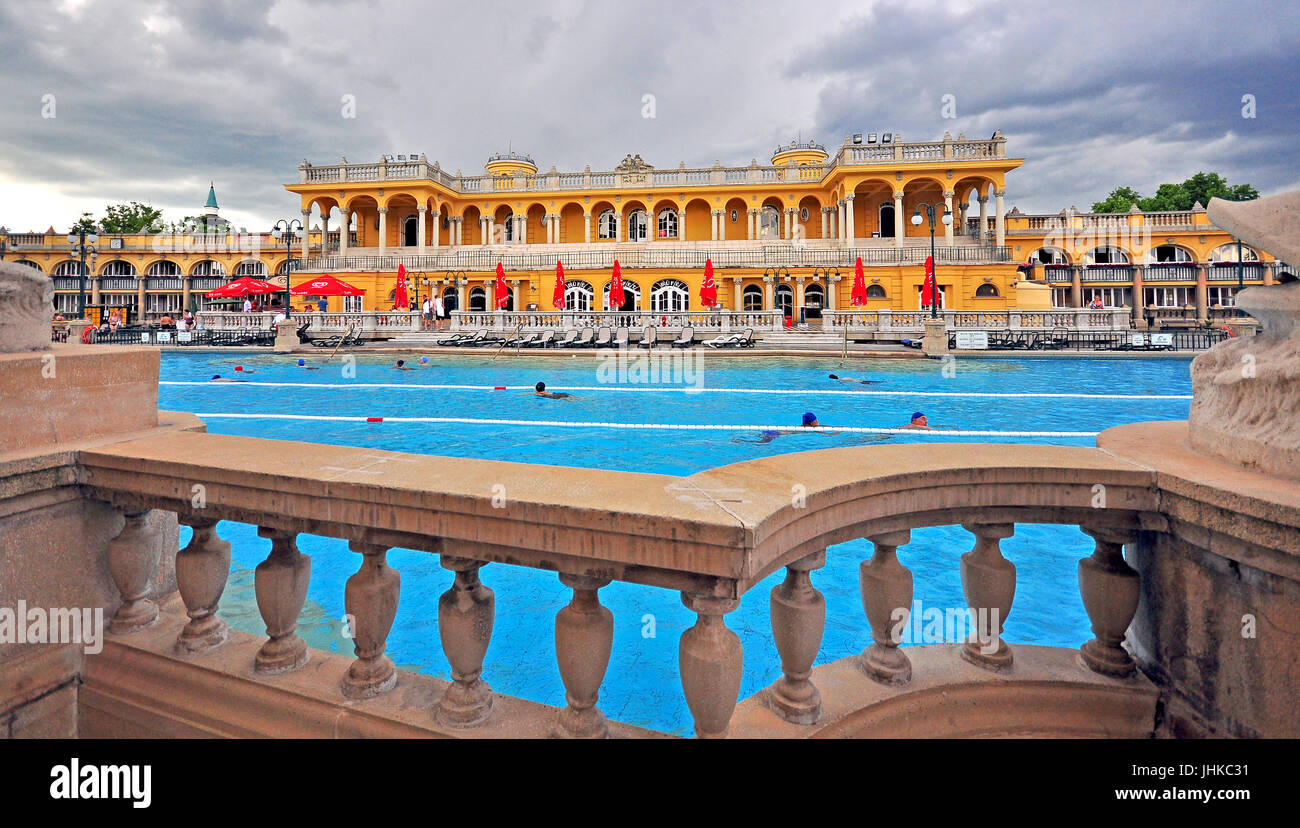 BUDAPEST, HUNGARY - JUNE 1: Swimming pool of the Szechenyi Medicinal ...