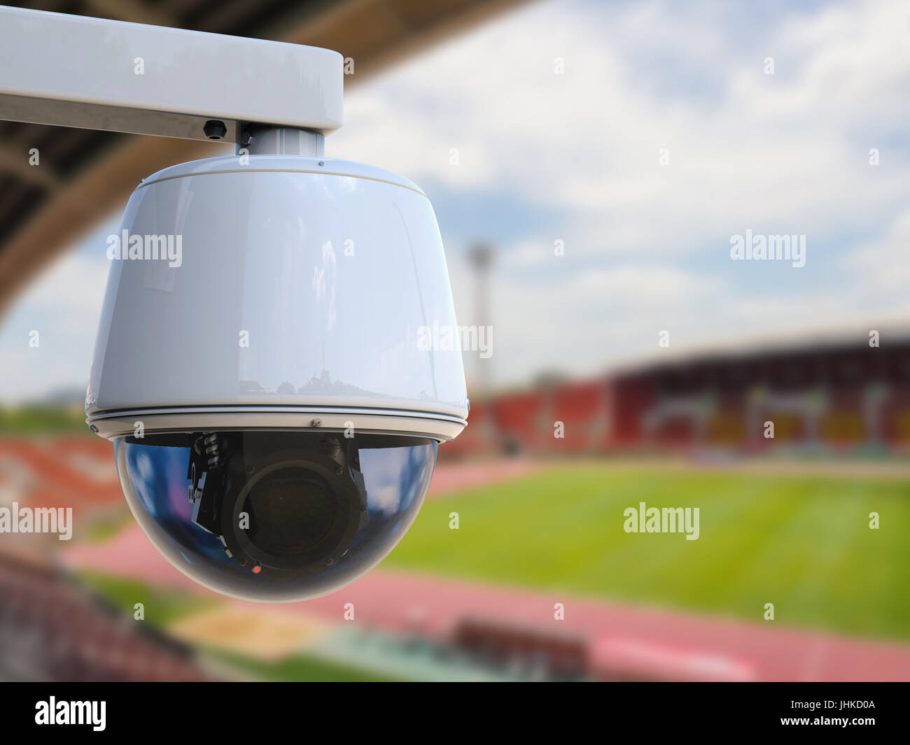 3d rendering security camera or cctv camera with stadium background ...