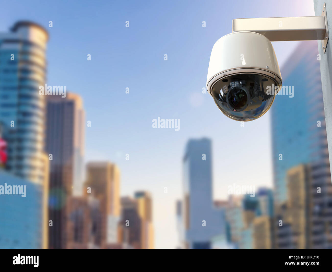 3d rendering security camera or cctv camera with cityscape background ...