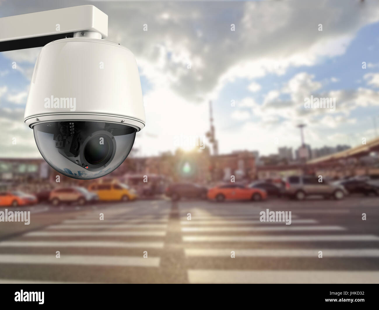 3d rendering security camera or cctv camera with cityscape background ...