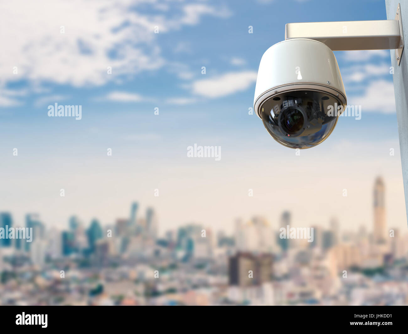 3d rendering security camera or cctv camera with cityscape background ...