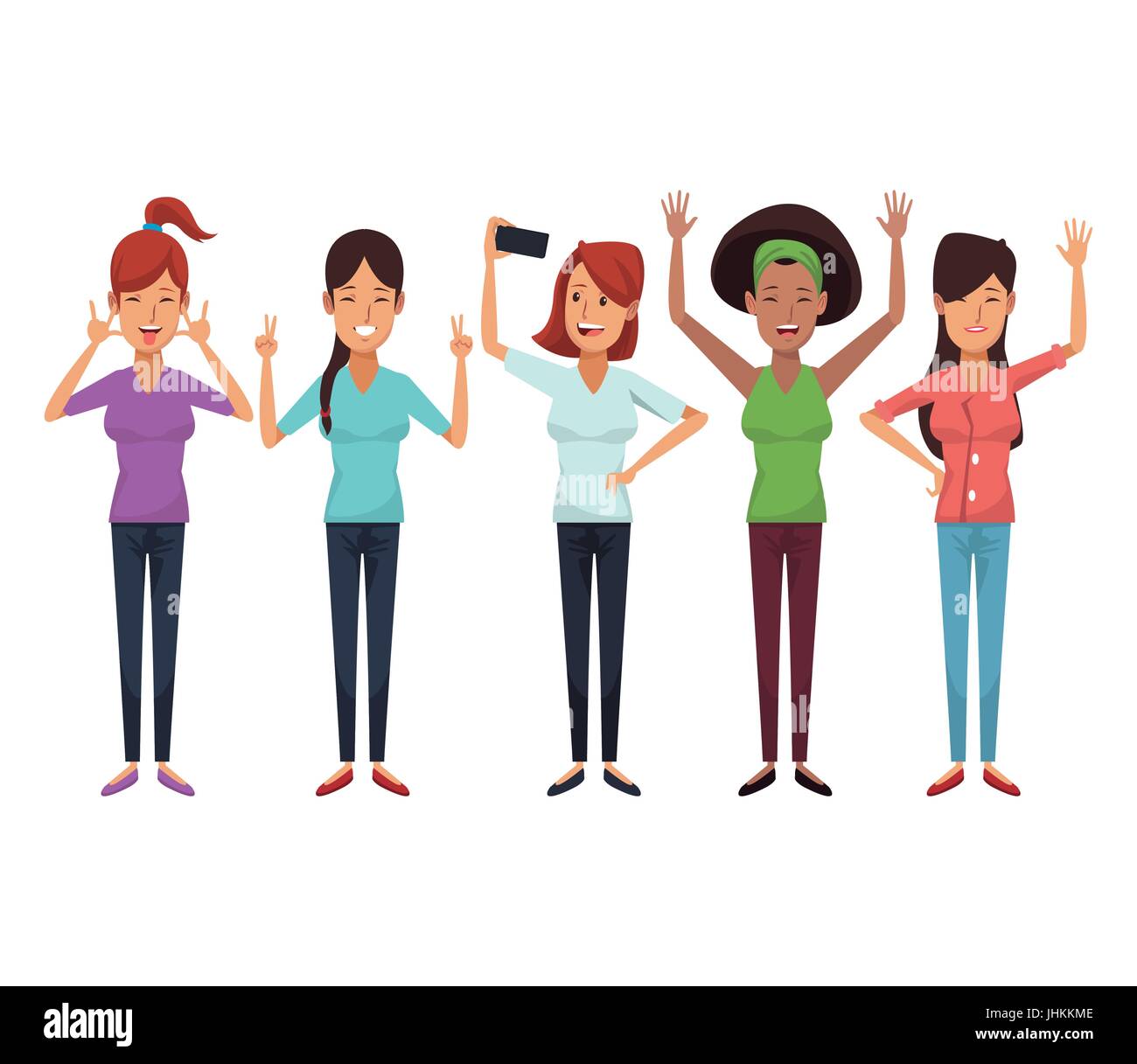white background with colorful female group friendship Stock Vector ...