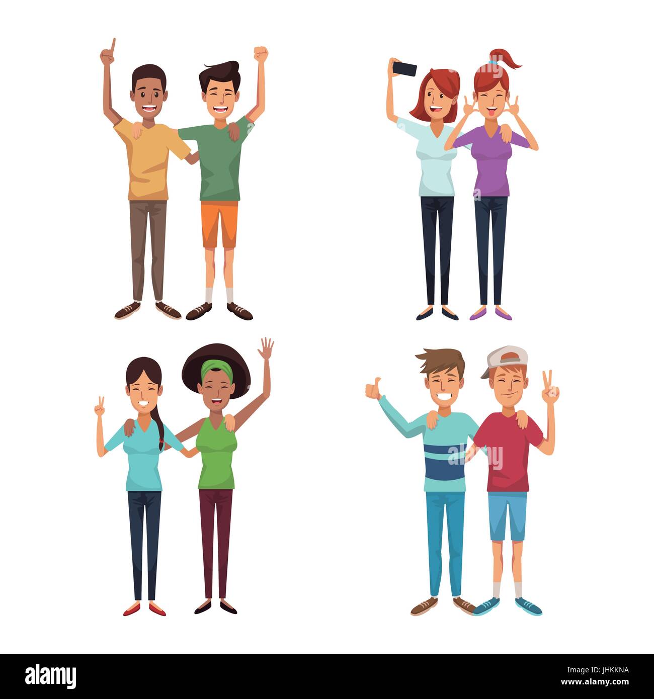 white background with colorful group of friends in pairs Stock Vector ...