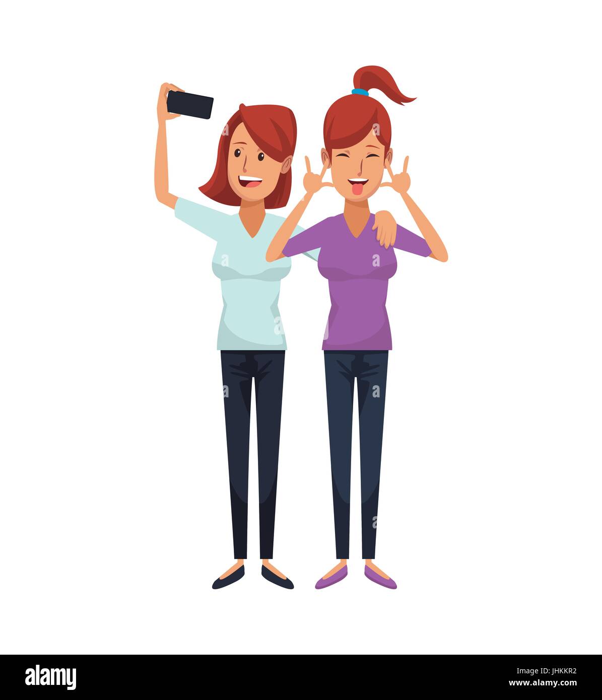 White Background With Color Graphic Of Couple Of Women Redhead And One