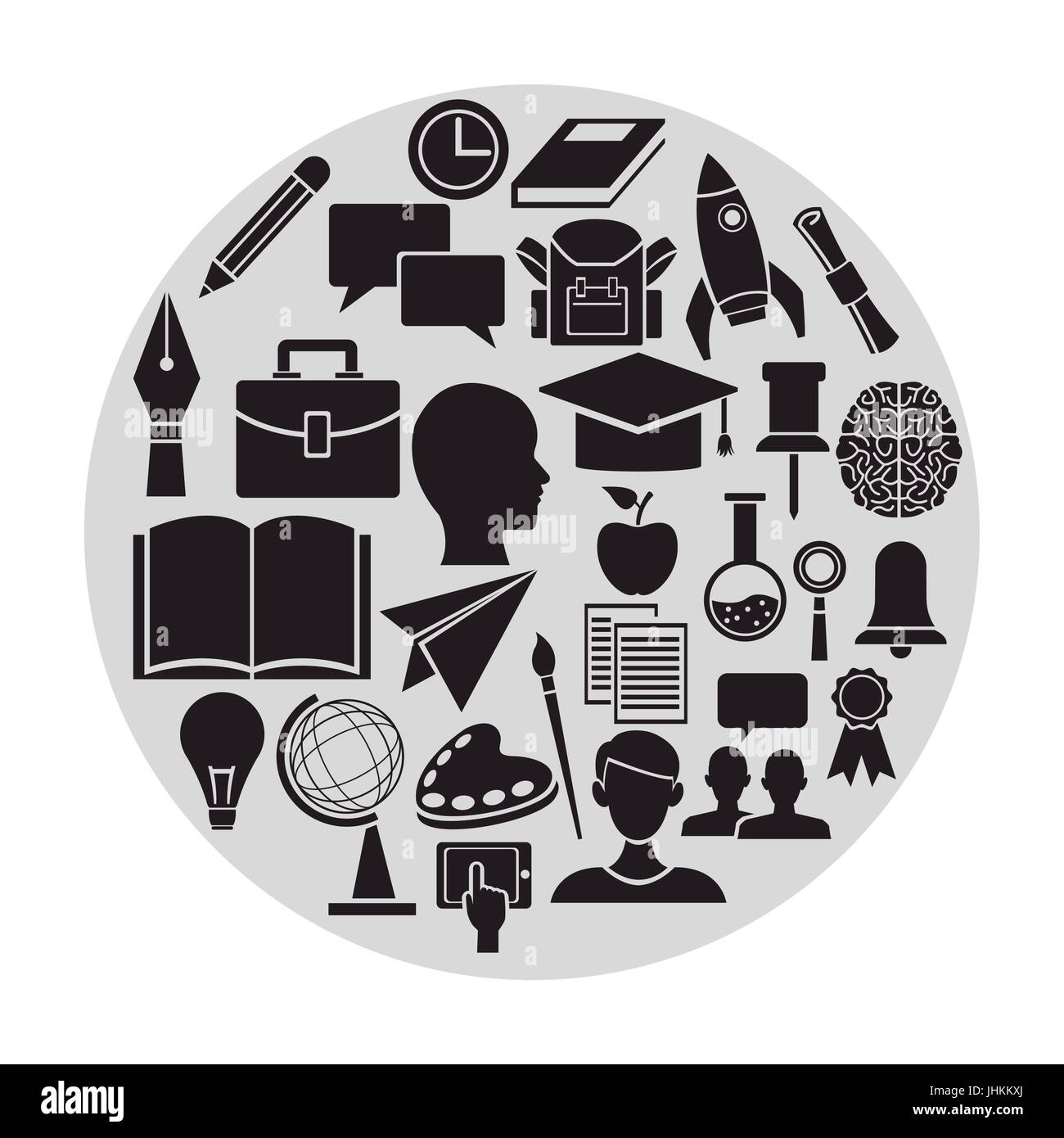 white background with circular frame with monochrome elements academic ...