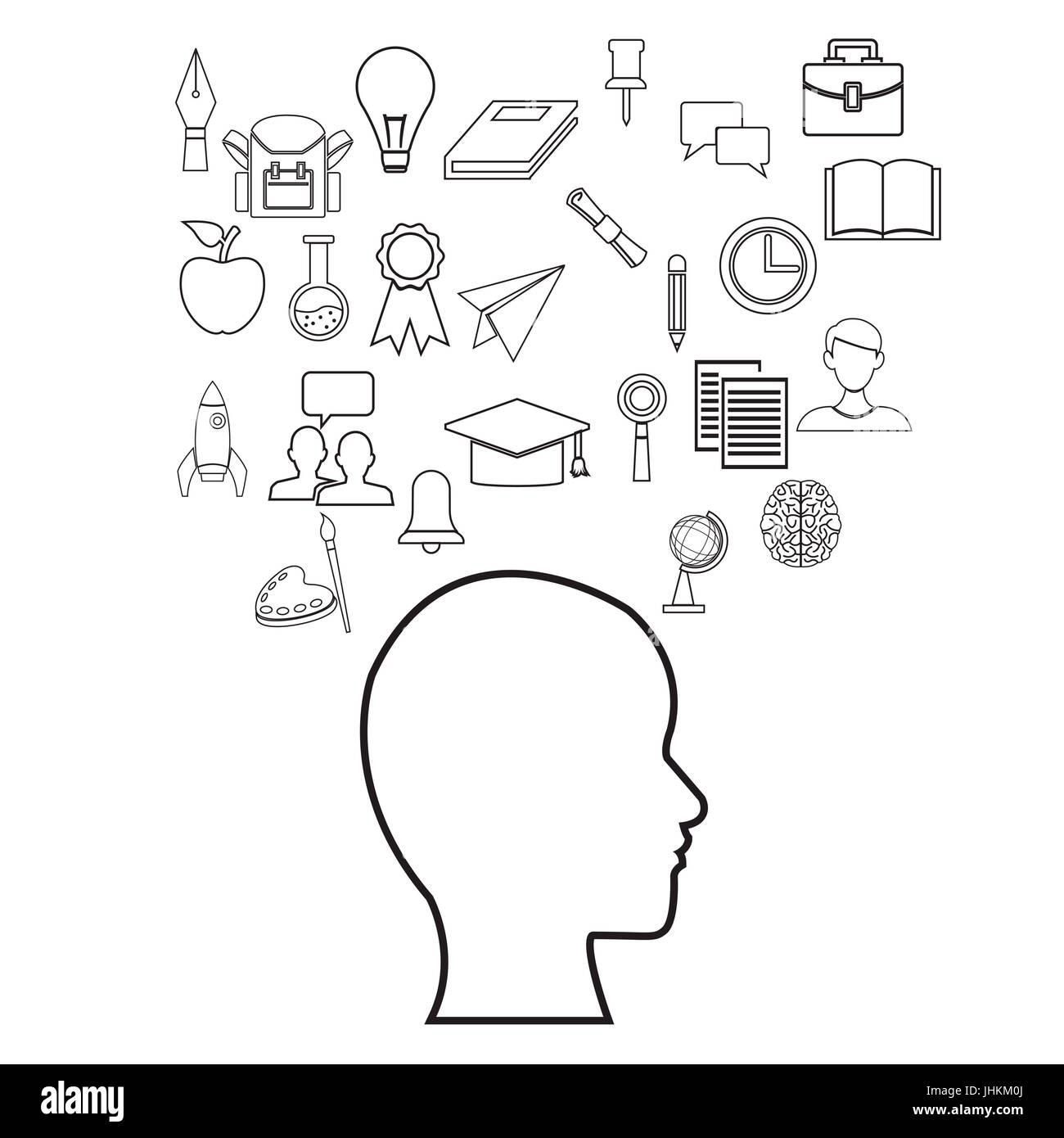 white background with sketch contour profile head human with elements ...