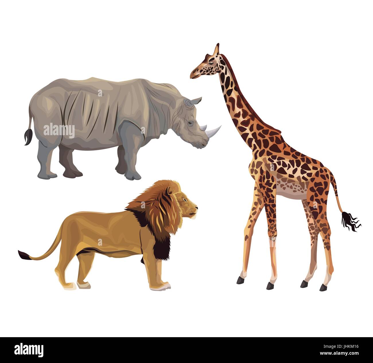white background with set realistic colorful wild african animals Stock ...