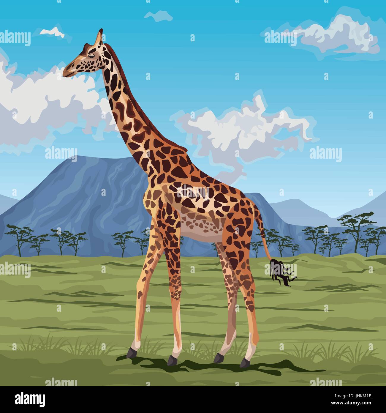 colorful scene african landscape with giraffe standing Stock Vector ...