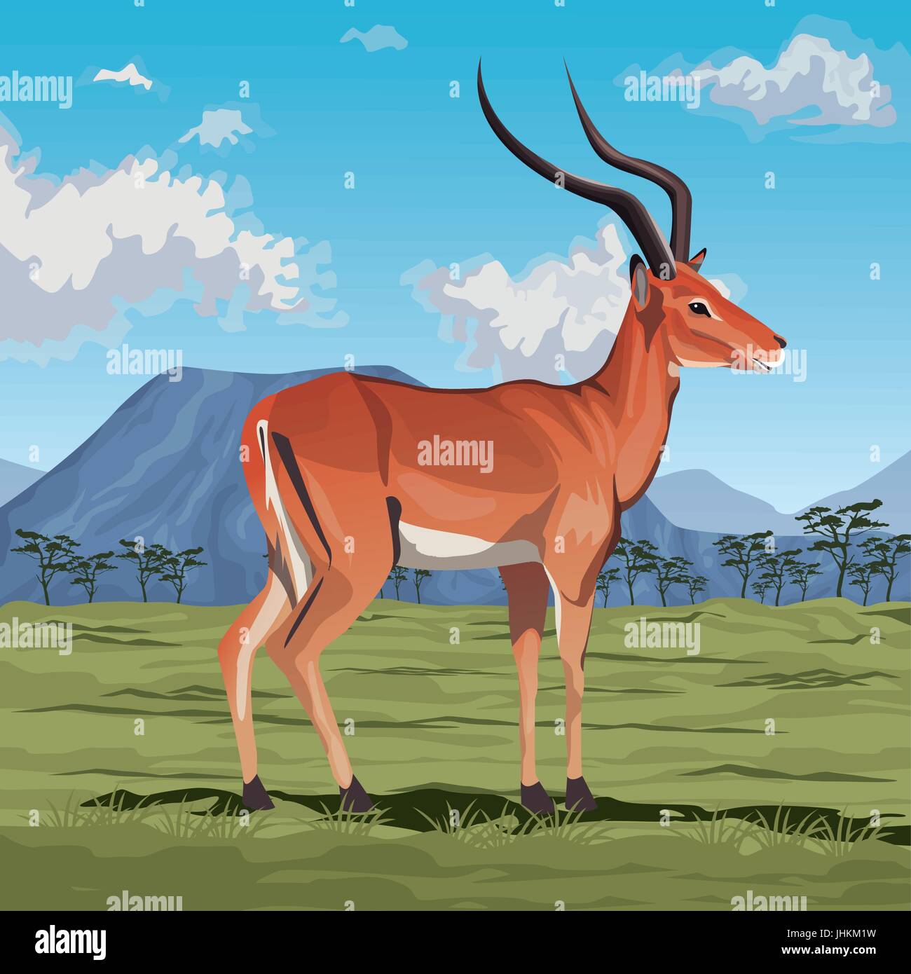 colorful scene african landscape with gazelle standing Stock Vector ...