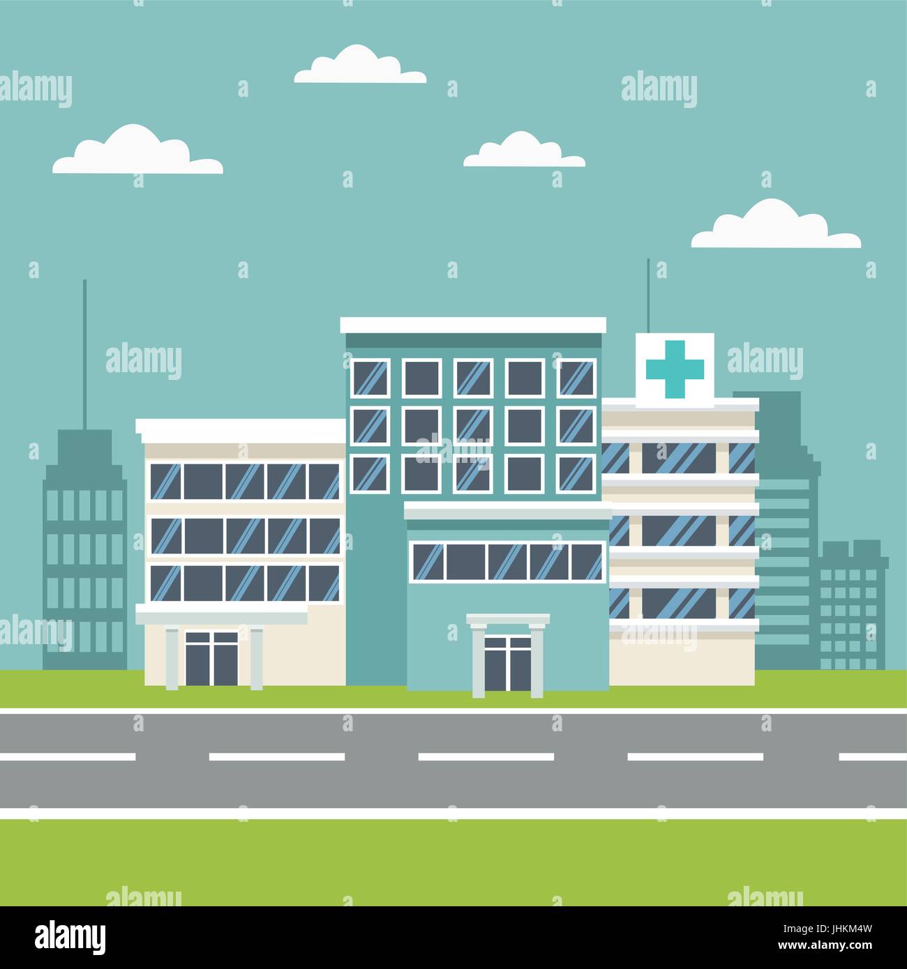 city landscape scene background with buildings and hospitals Stock ...